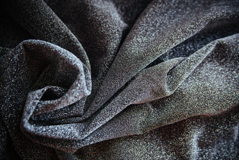 Silver Wrinkled Fabric Sand with Sequins. Gray Material Rolled Up with ...