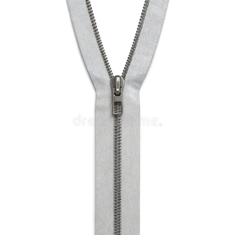 Silver Zipper with Two Teeth on White Background. Forward-facing Zipper ...