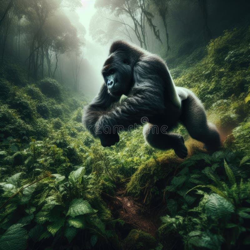 Silverback Gorilla Sprints through Jungle Floor Stock Illustration ...