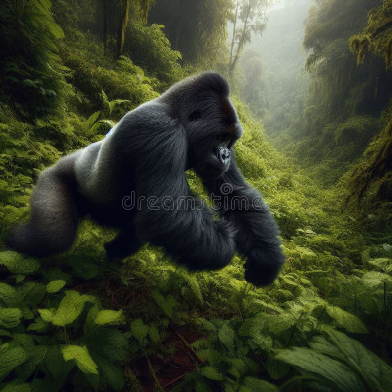 Silverback Gorilla Sprints through Jungle Floor Stock Illustration ...