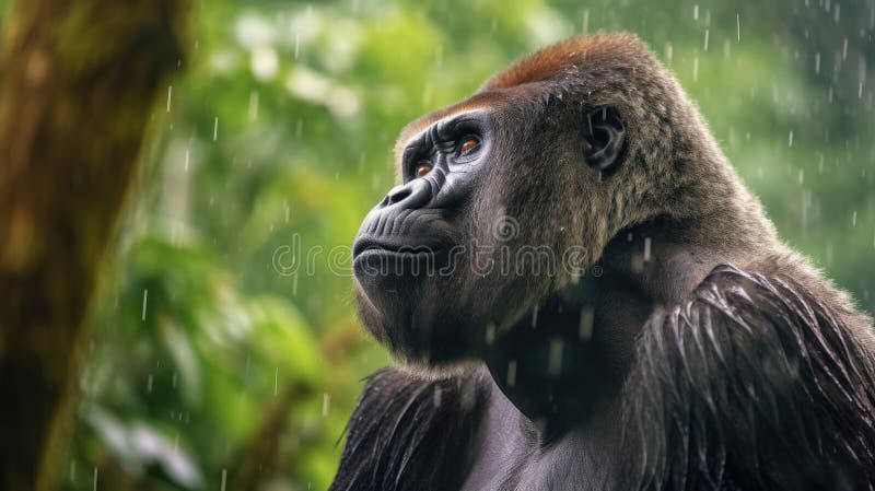 A Silverback Mountain Gorilla in a Rainforest. Generative Ai Stock ...