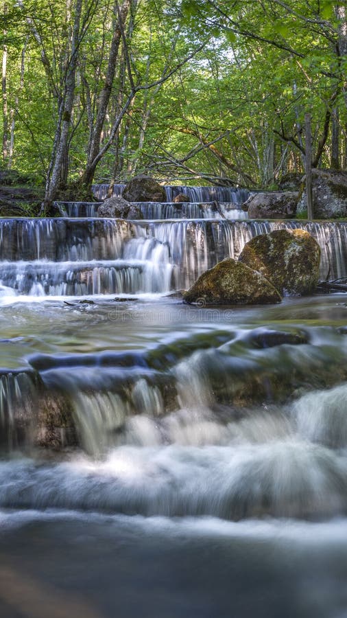 Silverfallet Staircase Waterfall Illuminated by Low Rays of Sun Stock ...