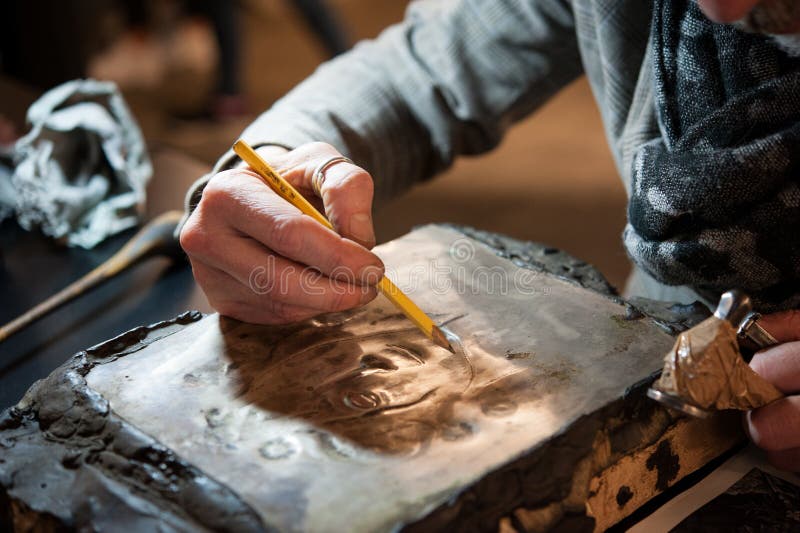 Silversmith at Work on a Silver Plate Stock Image - Image of mould ...