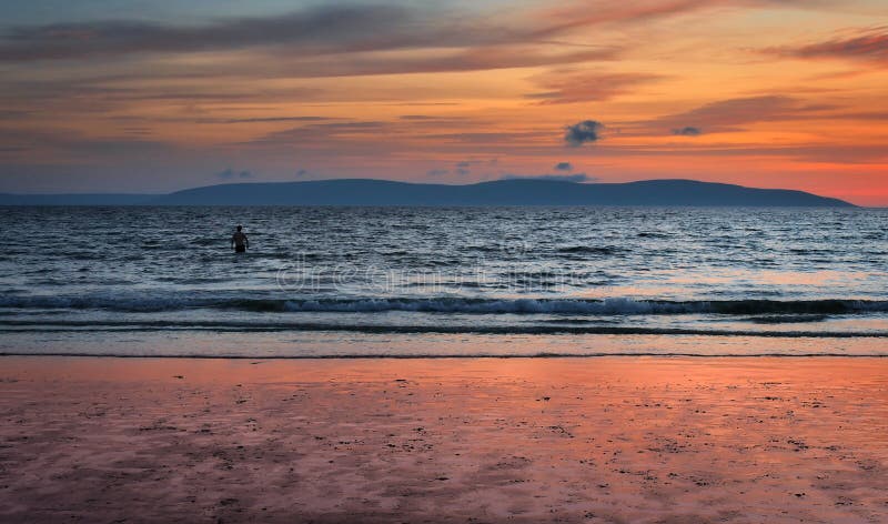 Silverstrand Beach at Sunset, Galway, Ireland Stock Photo - Image of ...