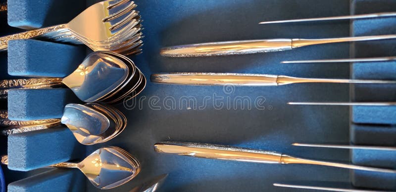 View of Silverware in a Blue Case Stock Image - Image of clipping ...