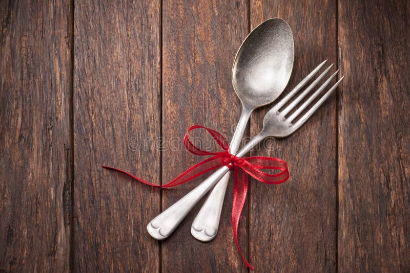 Silverware Celebration Wood Background Stock Image - Image of ...