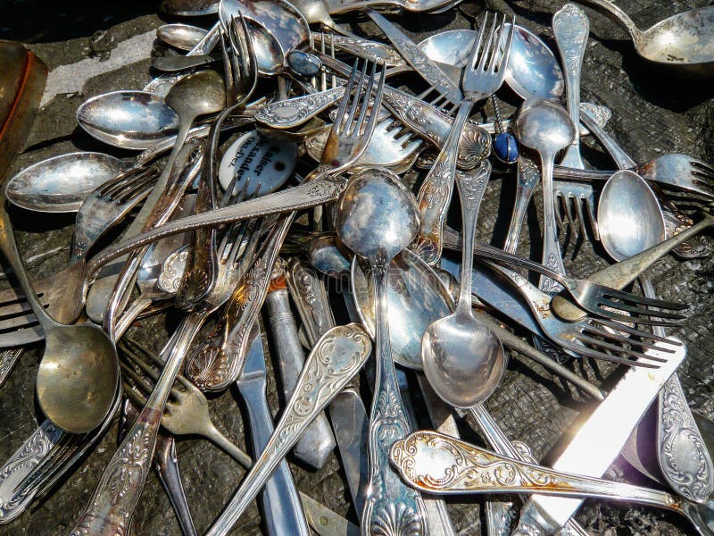 Silverware stock photo. Image of close, retro, flea, market - 69225168
