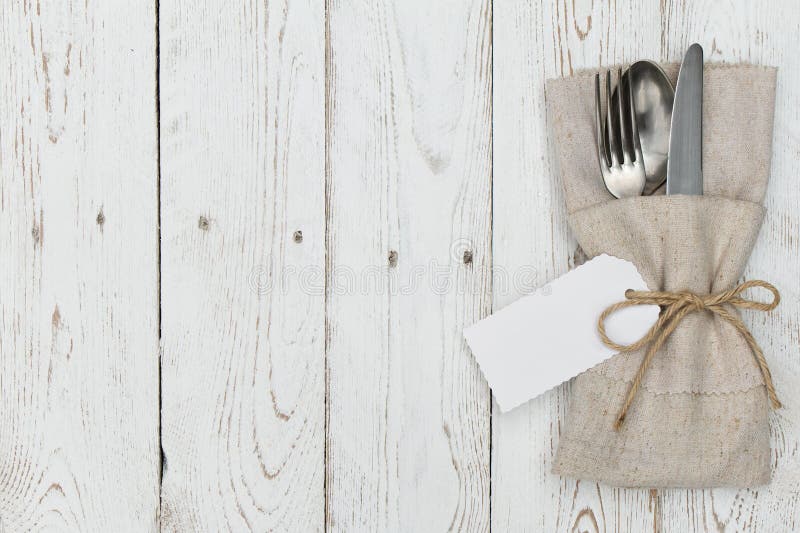 Silverware with an Empty Tag on a Table Stock Photo - Image of grunge ...