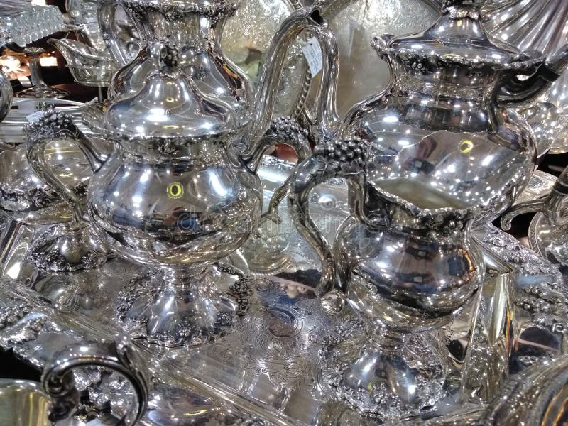 Silverware Platters and Pitchers Stock Image - Image of service, shiny ...