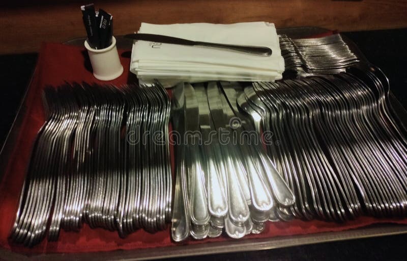 Silverware in a Restaurant in a Hotel Stock Image - Image of dinner ...