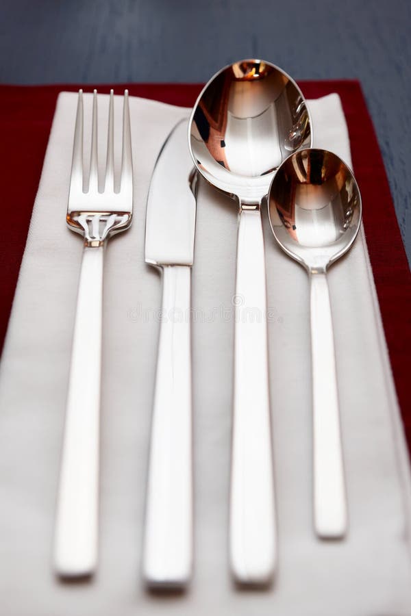 Silverware on Restaurant Table Stock Image - Image of empty, interior ...