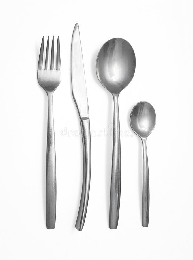 Silverware Set Lying on White Background Representing Dining and Eating ...