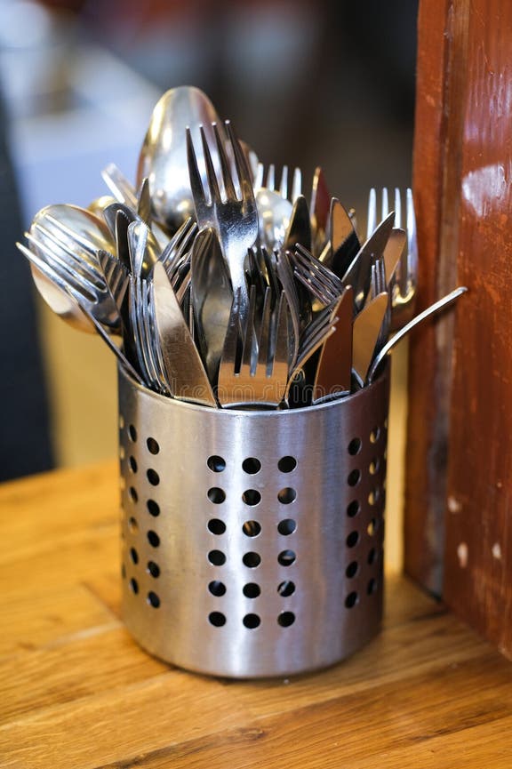 Silverware on a table stock photo. Image of wooden, spoons - 368738038