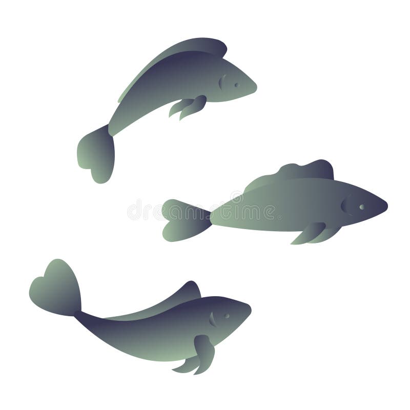 Silvery Small Fish. Icons in Flat Style. Vector Illustration on White ...