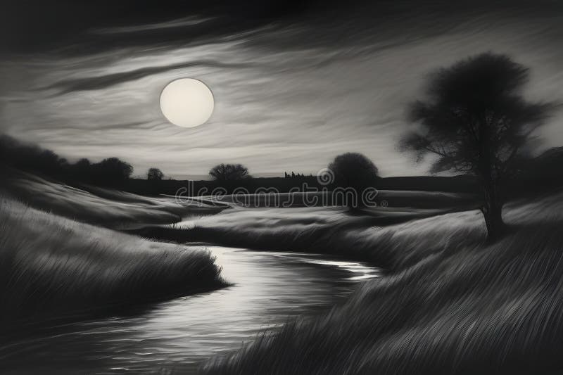 Moonlit River Meanders through Tranquil Meadows, Reflecting Starry ...