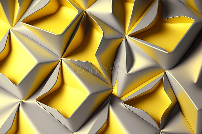 Silvery Yellow 3d Render Abstract Geometric Background with Rhombic ...