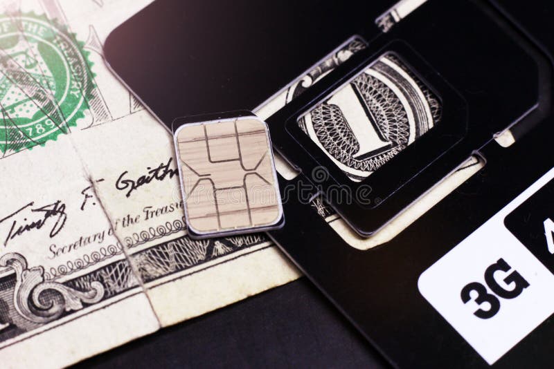 SIM Card for Cellular Phones on Dollar Bill Stock Photo - Image of ...