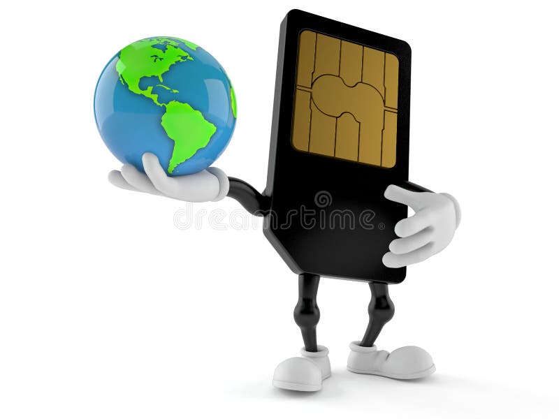 SIM Card Character Holding World Globe Stock Illustration ...