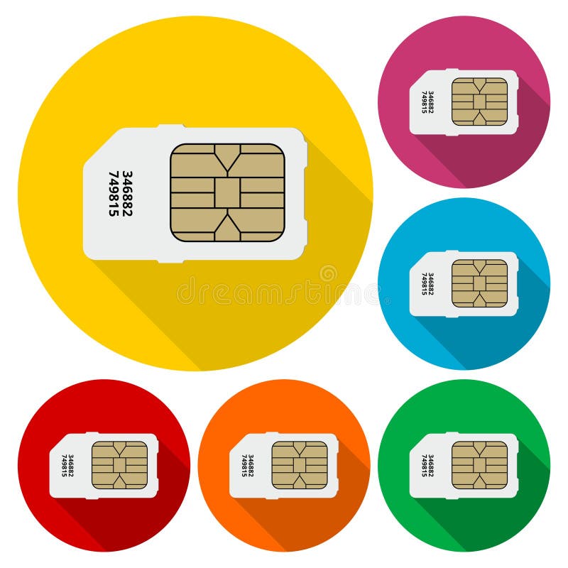 Sim Card Icons Set with Long Shadow Stock Vector - Illustration of ...