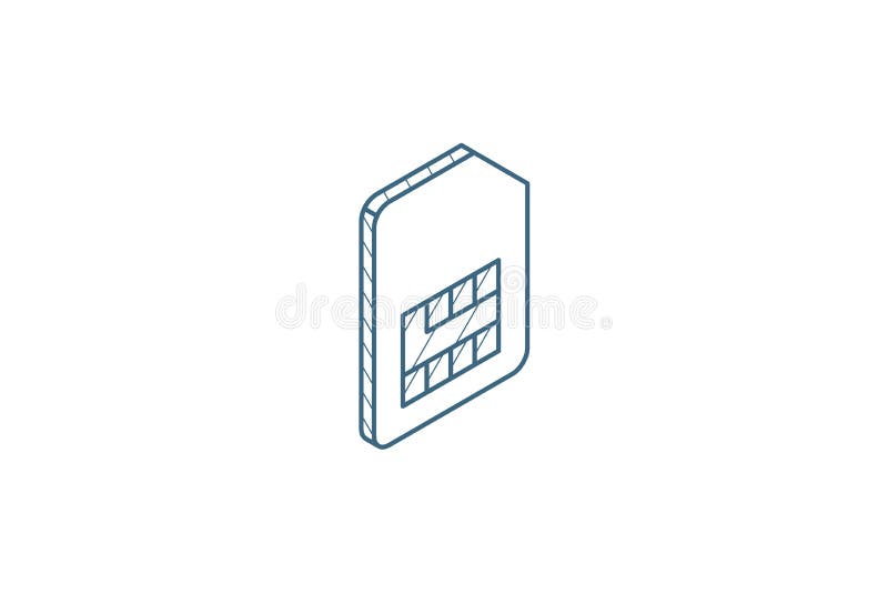 SIM Card Isometric Icon. 3d Line Art Technical Drawing. Editable Stroke ...