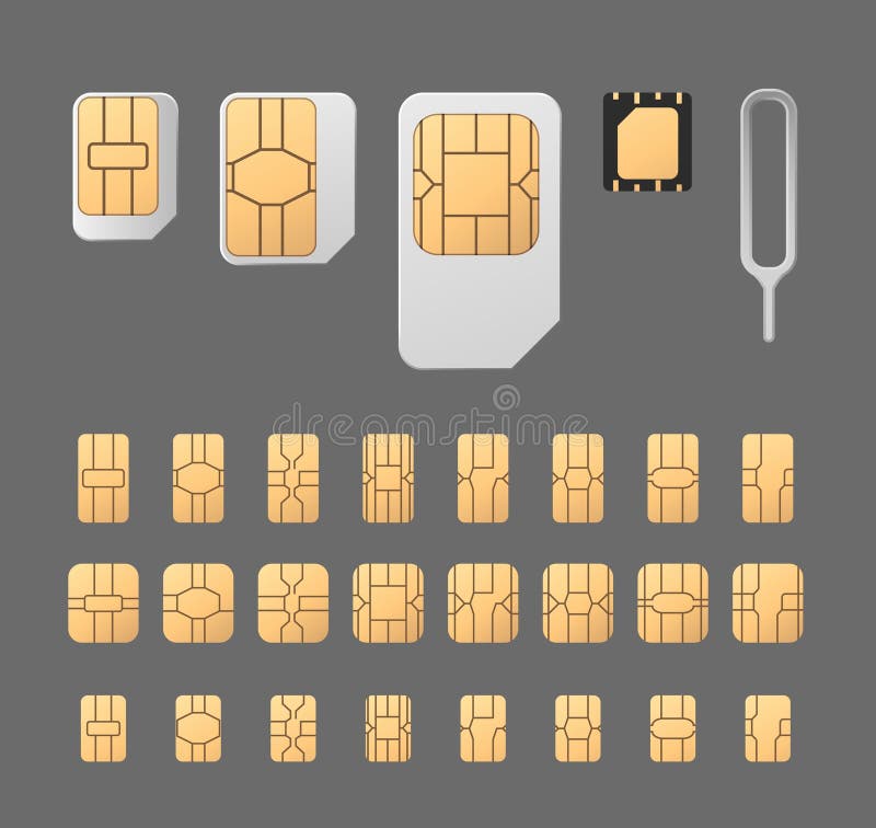 Sim Card with Microchips Different Sizes 3D Vector Icons Set, Wireless ...