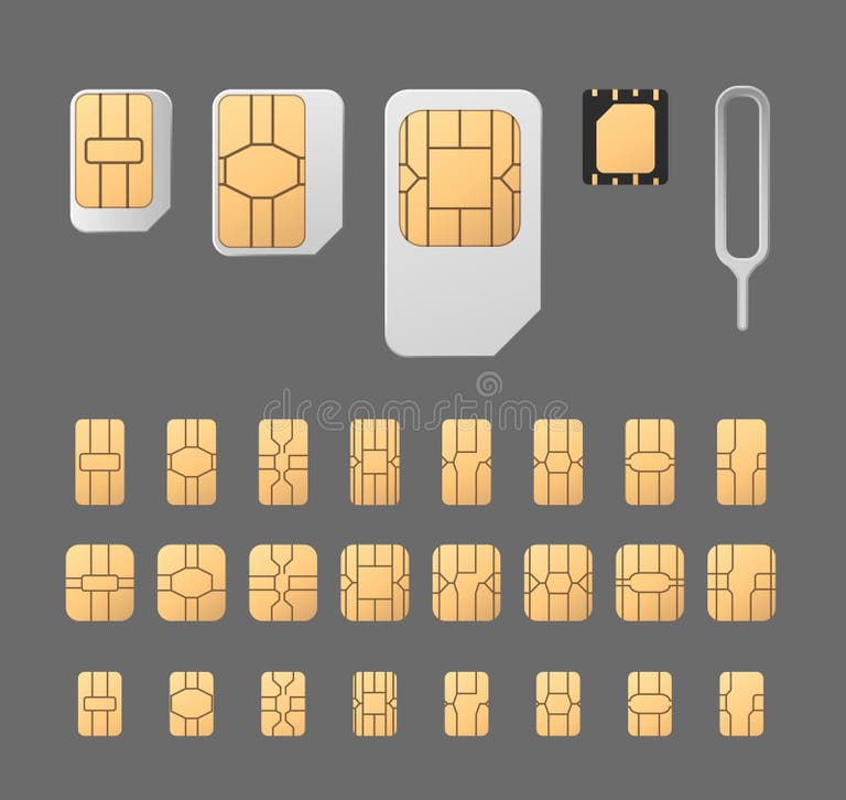 Sim Card with Microchips Different Sizes 3D Vector Icons Set, Wireless ...
