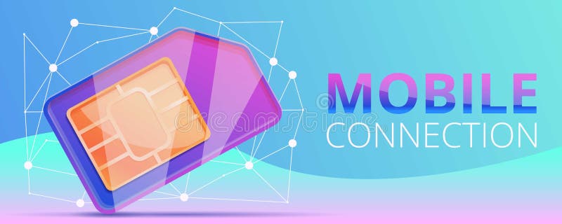 Sim Card Mobile Connection Concept Banner, Cartoon Style Stock Vector ...