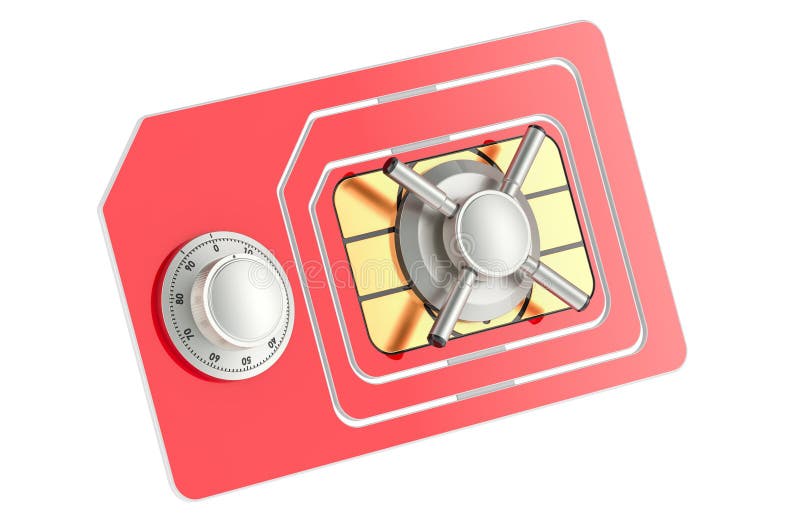 SIM Card with Safe Combination Lock, 3D Rendering Stock Illustration ...