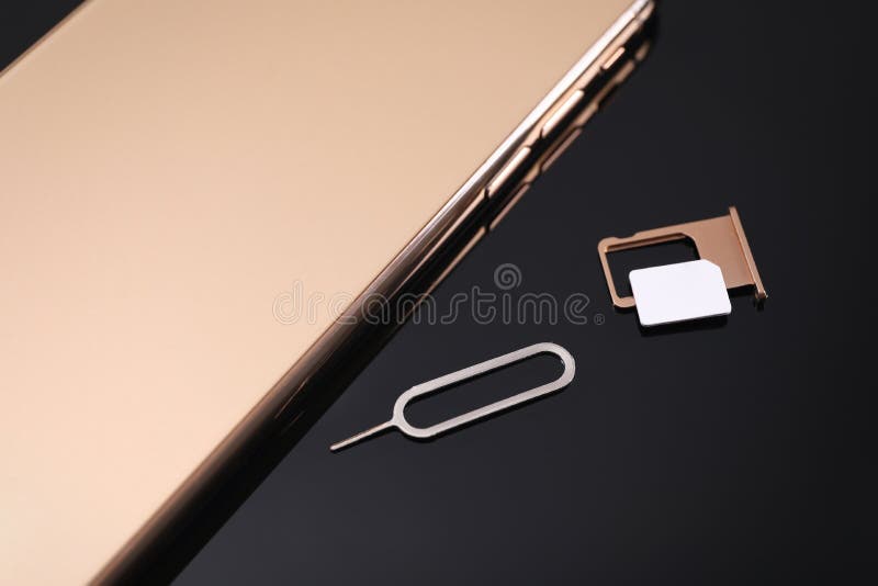 SIM Card, Smartphone and Ejector on Black Background, Above View Stock ...