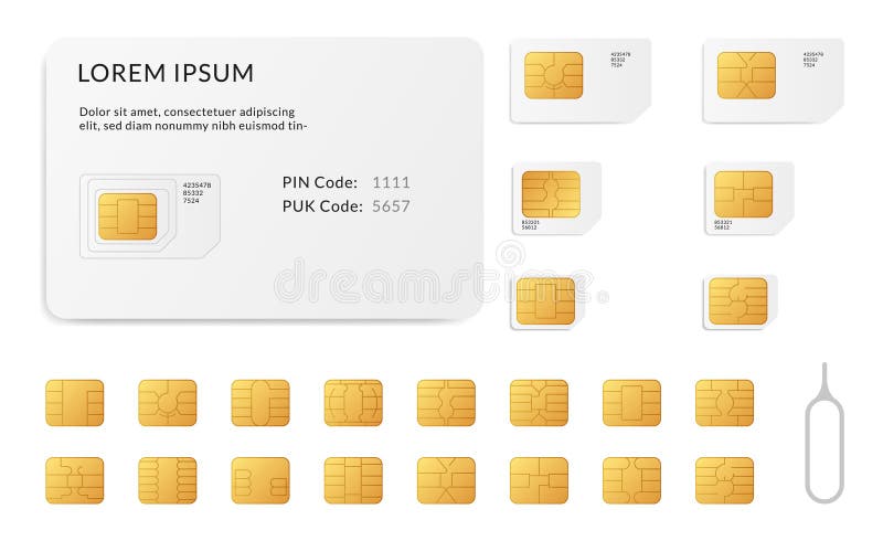 Sim Card Types Icon Set and Sim Tool Isolated. Cellular Phone Card ...