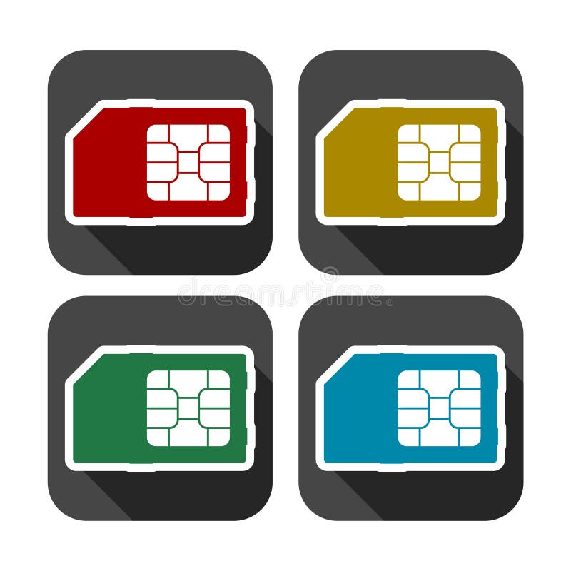 SIM Cards Icons Set With Long Shadow Stock Vector - Illustration of ...
