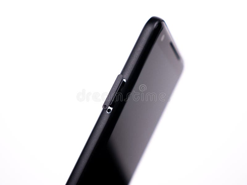 SIM Tray for SIM Card in Smartphone Close-up View on a White Background ...