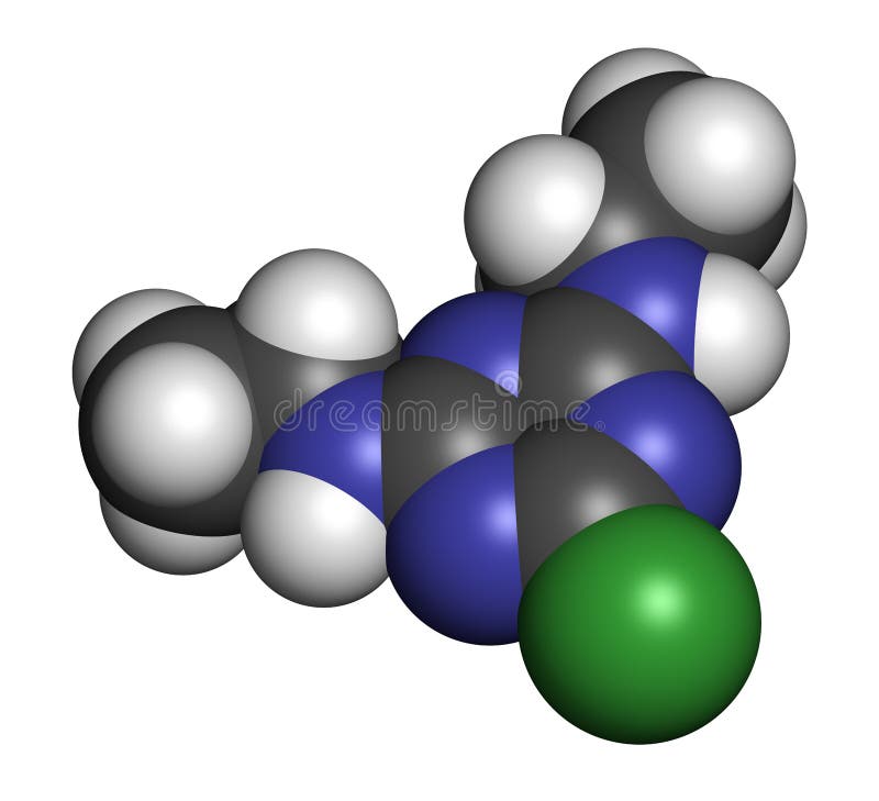 Simazine Herbicide Molecule. 3D Rendering. Atoms are Represented As ...