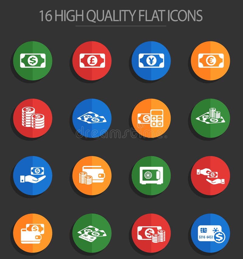 Simboli Dei Soldi 16 Icone Piane Illustrazione Vettoriale ...