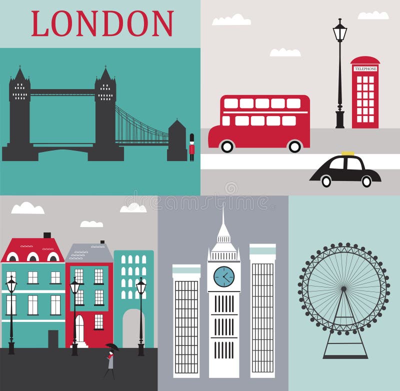 Simboli Di Londra. Set Di Disegni Illustrazione Vettoriale ...