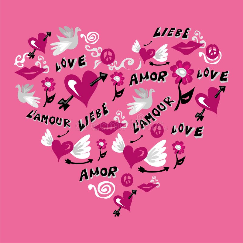 Simboli Di Amore Nella Figura Del Cuore Illustrazione Vettoriale ...