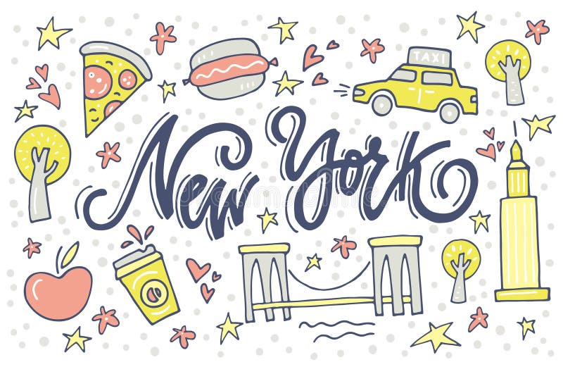 Simboli di New York illustrazione vettoriale. Illustrazione di libertà ...