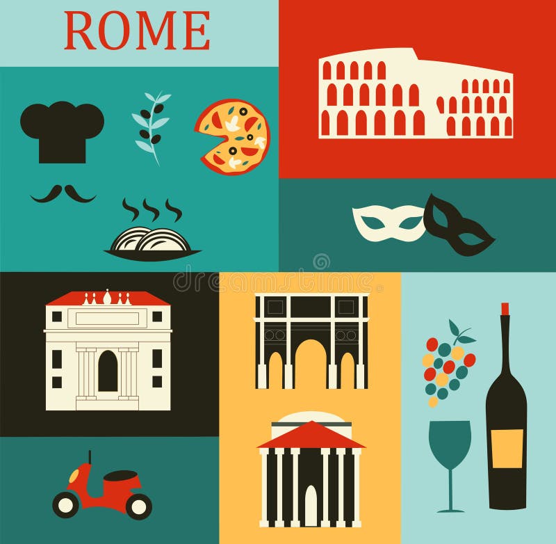 Simboli di Roma illustrazione vettoriale. Illustrazione di alimento ...