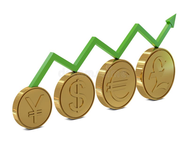 Simboli Di Valute in Monete E Nella Linea Verde Dorate Illustrazione di ...
