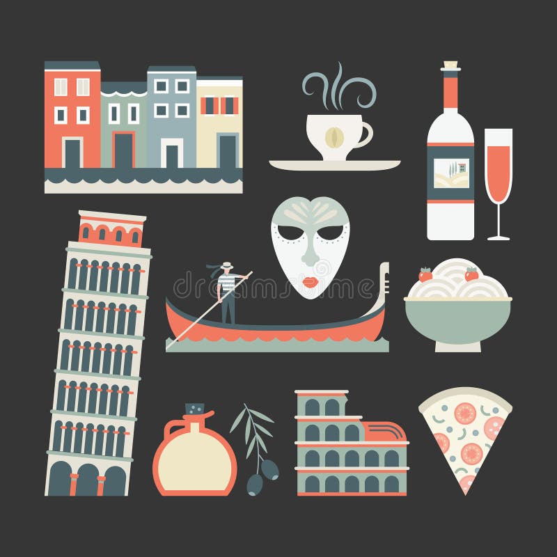 Simboli italiani illustrazione vettoriale. Illustrazione di logotipo ...