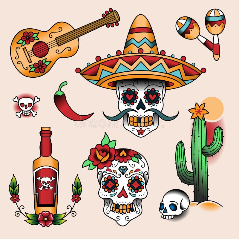 Simboli messicani illustrazione vettoriale. Illustrazione di cappello ...