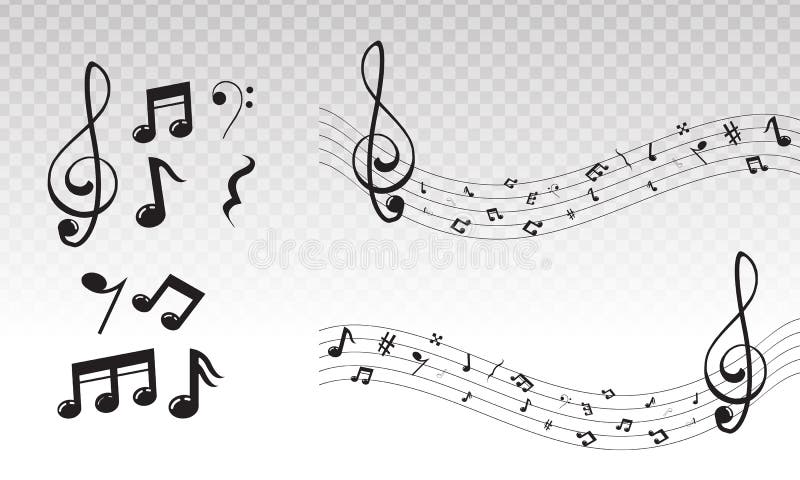 Simboli Musicali O Note Musicali Su Sfondo Trasparente Illustrazione ...