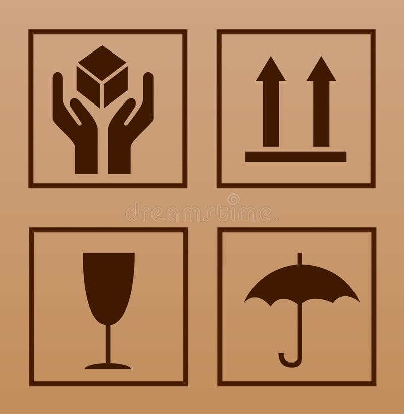 Simbolo Fragile Su Cartone Insieme Delle Icone Fragili Su Cartone L ...