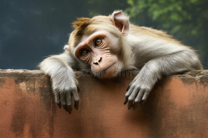 Simian Perch Monkey Comfortably Rests on a Wall Surface Stock ...