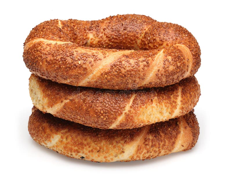 Greek Koulouri or Turkish Bagels Called Simit in Stack. Traditional ...