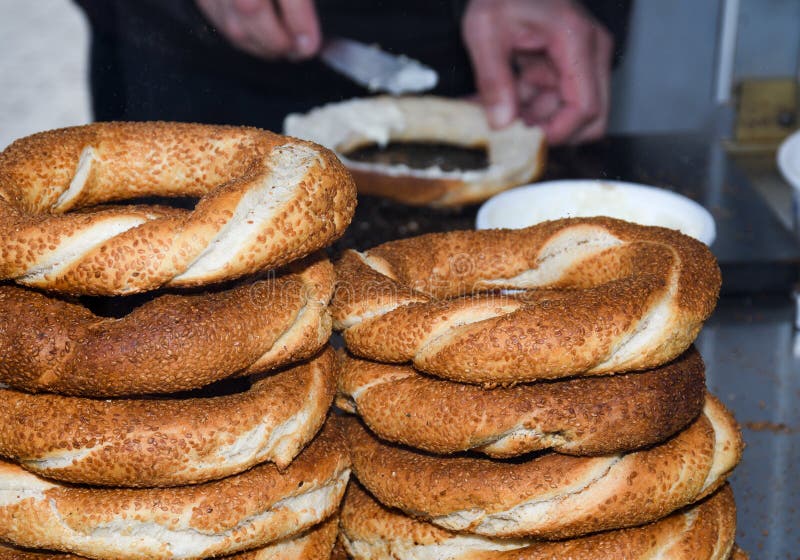 Simit is a Turkish Loop-shaped Bread, Encrusted with Sesame Seeds ...