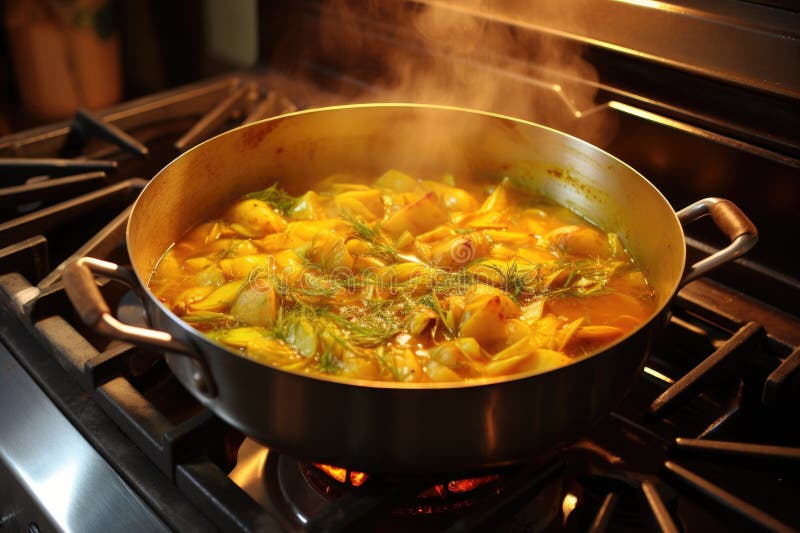 A Simmering Pot of Curry on the Stove Stock Illustration - Illustration ...