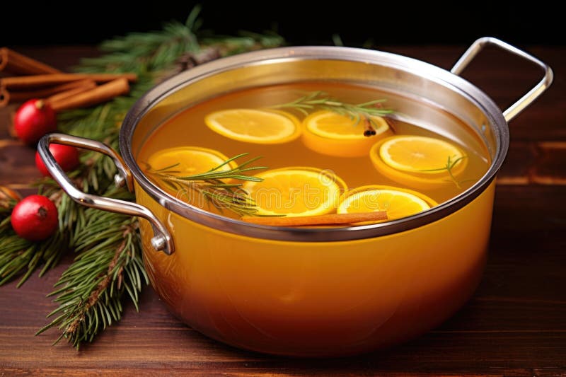 Simmering Pot of Mulled Cider with Lid Partially Opened Stock Image ...