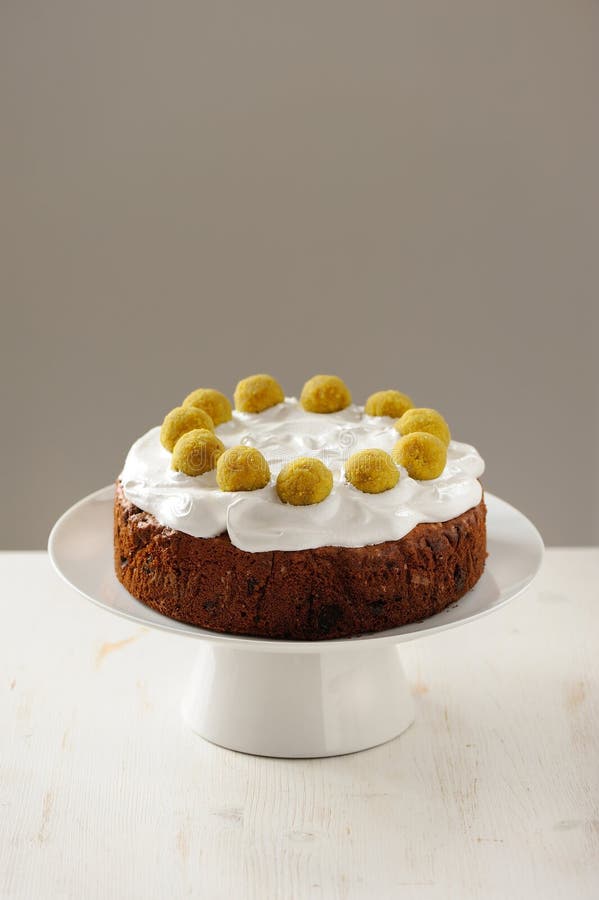 Simnel, Homemade English Easter Cake on Simple White Backgrpund Stock ...