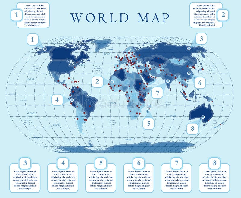 Simpe Small Scale Political World Map with Major Capitals. Flat Design ...